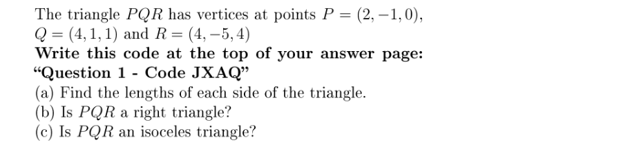 Solved The triangle PQR has vertices at points P = (2,-1,0), | Chegg.com