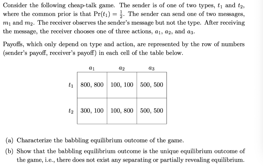 Solved Consider the following cheap-talk game. The sender is | Chegg.com