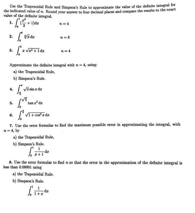 Solved Use the Trapezoidal Rule and Simpson's Rule to | Chegg.com