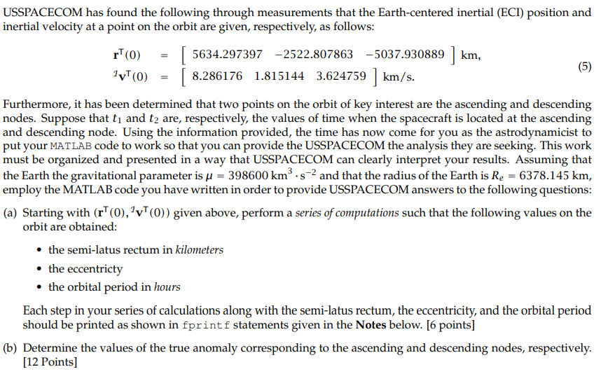 USSPACECOM has found the following through | Chegg.com