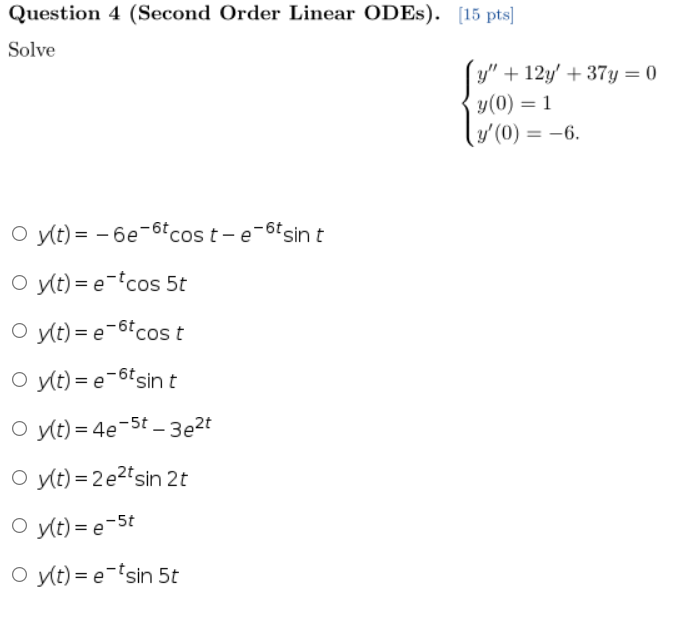 Solved Question 4 Second Order Linear Odes 15 Pts] Solve