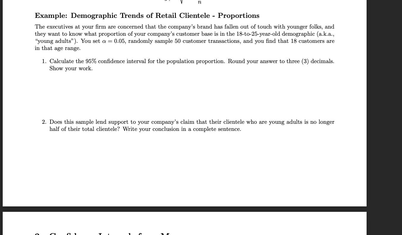 Solved Example: Demographic Trends of Retail Clientele - | Chegg.com