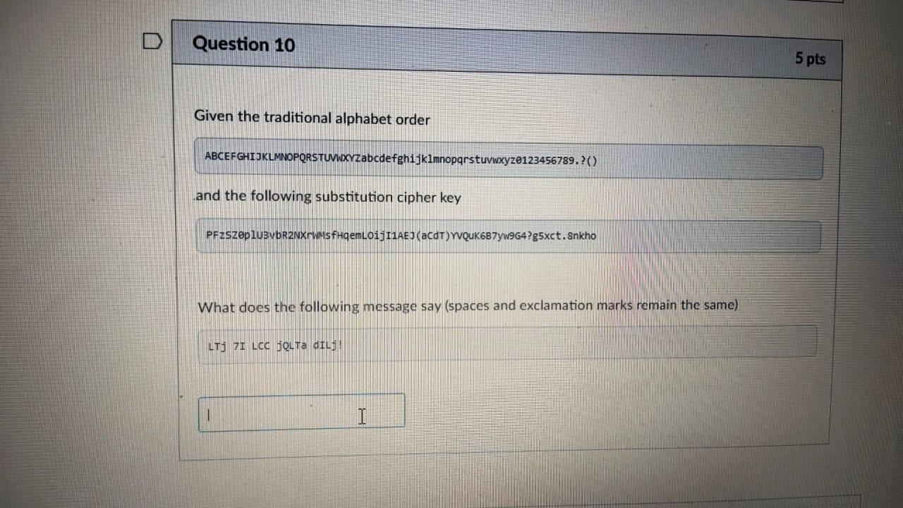 Solved Question 10 5 pts Given the traditional alphabet | Chegg.com