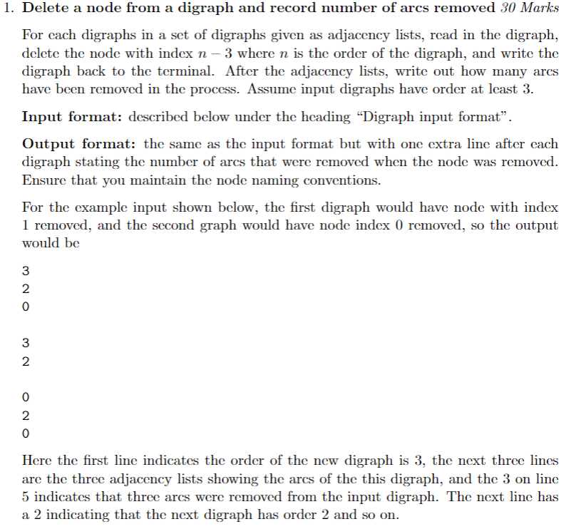 Solved Delete a node from a digraph and record number of | Chegg.com