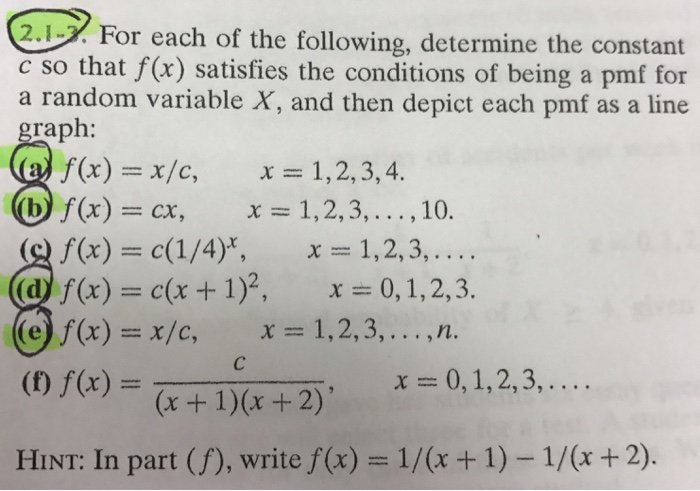 Solved For each of the following, determine the constant c | Chegg.com