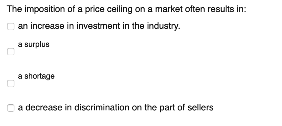 Solved The imposition of a price ceiling on a market often | Chegg.com