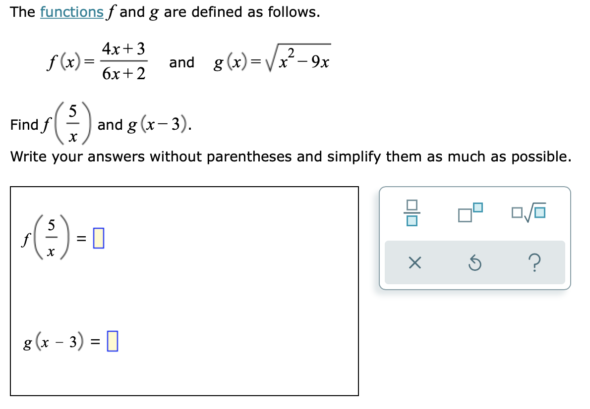 Solved The functions f and g are defined as follows. 4x+3 | Chegg.com