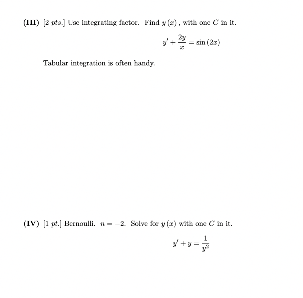 Solved Show all algebra! Organize neatly! (I) [1 pt.] Find | Chegg.com