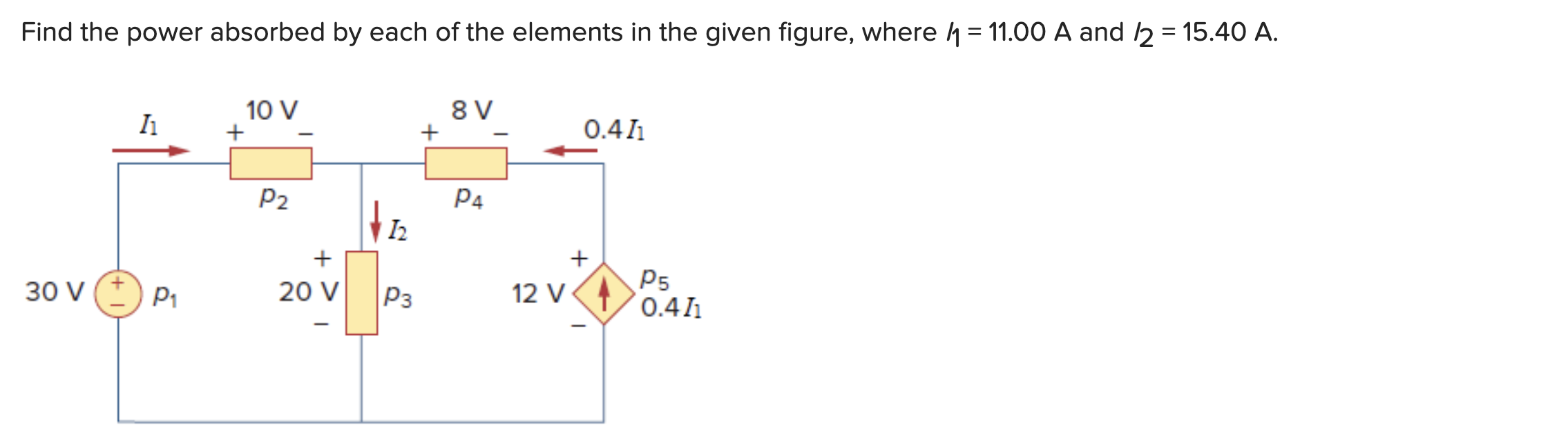 [Solved]: Find the power absorbed by each of the elements i
