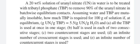 Solved A 20 wt% solution of uranyl nitrate (UN) in water is | Chegg.com