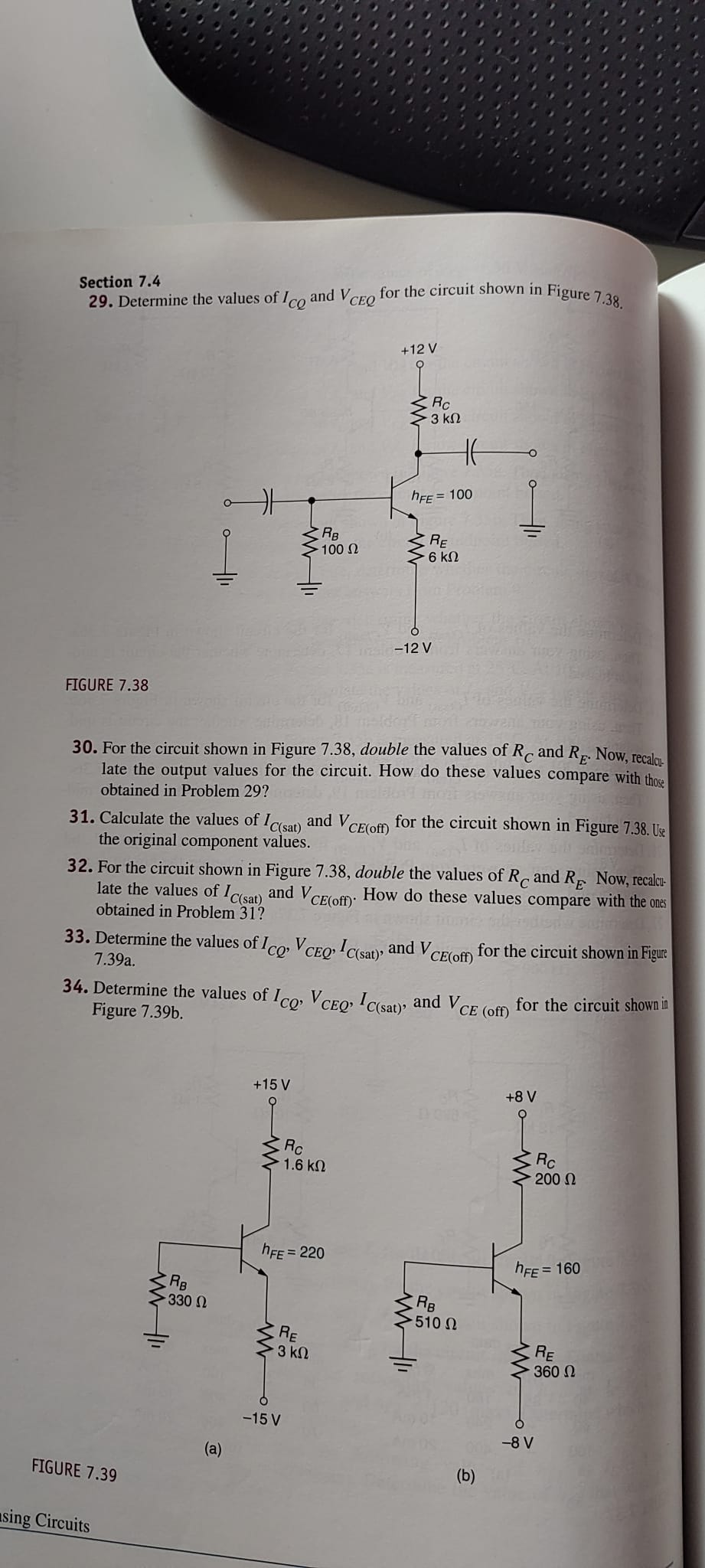 Solved Section 7.4 29. Determine the values of ICQ and VCEQ | Chegg.com