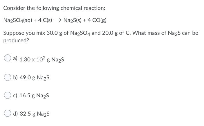 Solved Consider the following chemical reaction: Na2SO4(aq) | Chegg.com