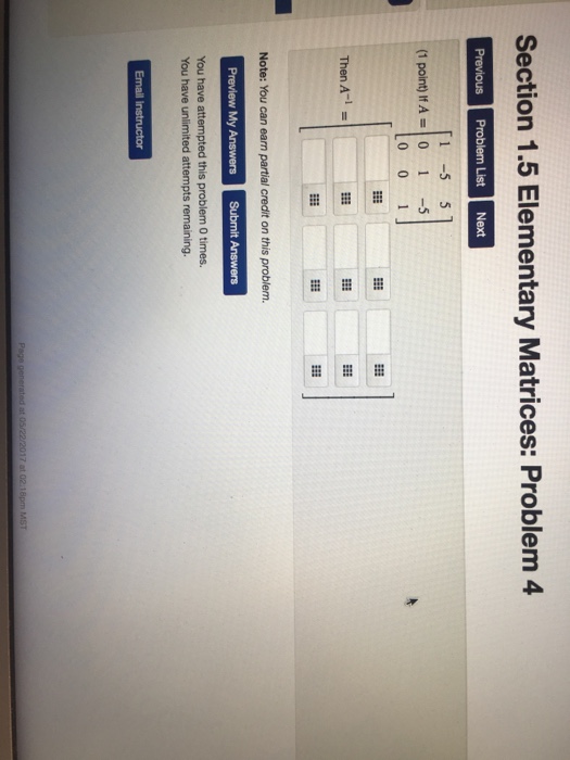 Solved Section 1.5 Elementary Matrices: Problem 4 Previous | Chegg.com