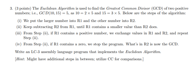 3. (3 points) The Euclidean Algorithm is used to find | Chegg.com