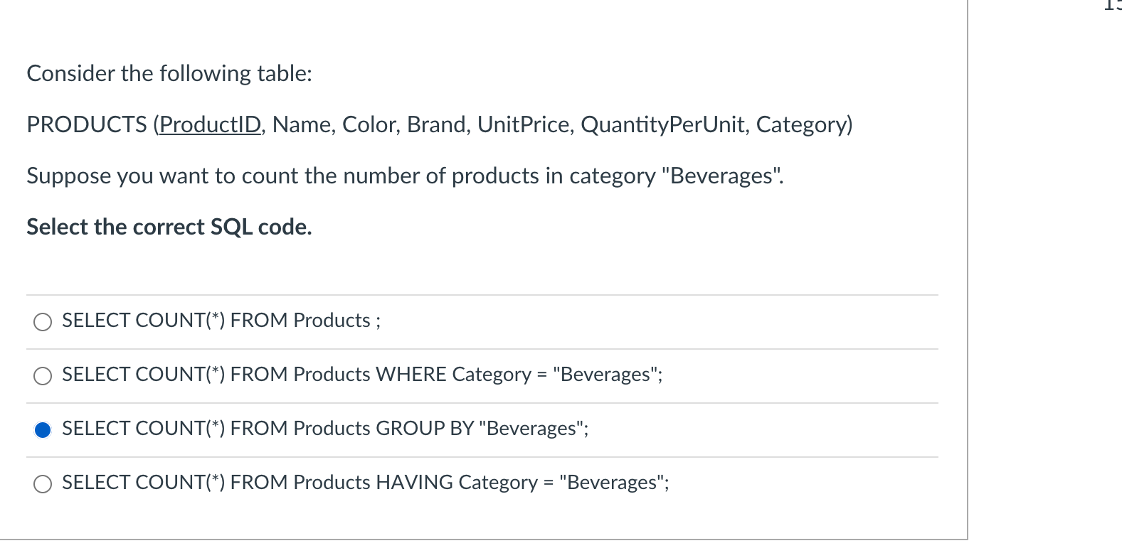 Solved Consider the following table: PRODUCTS (ProductID, | Chegg.com