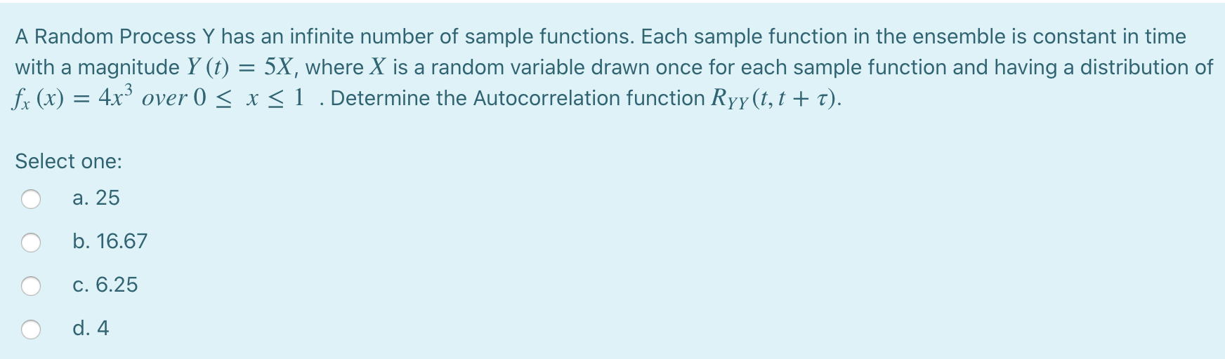 Solved A Random Process Y has an infinite number of sample | Chegg.com