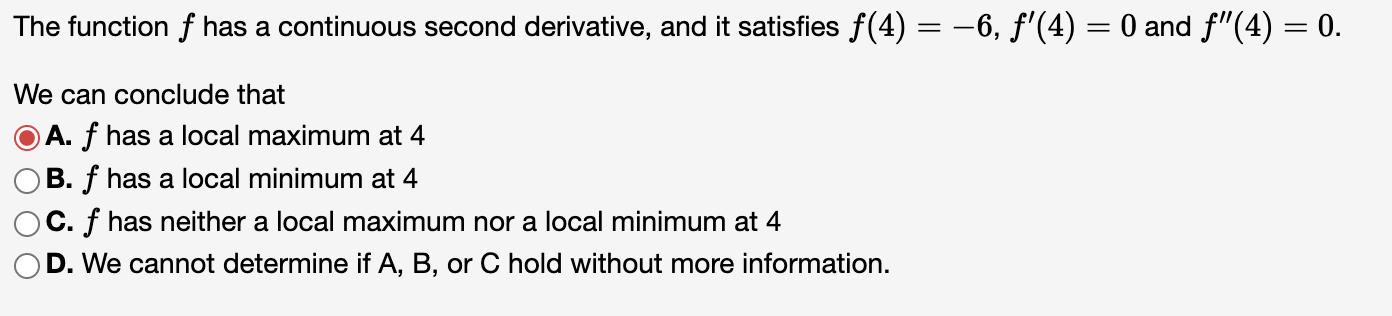 Solved The function f has a continuous second derivative, | Chegg.com