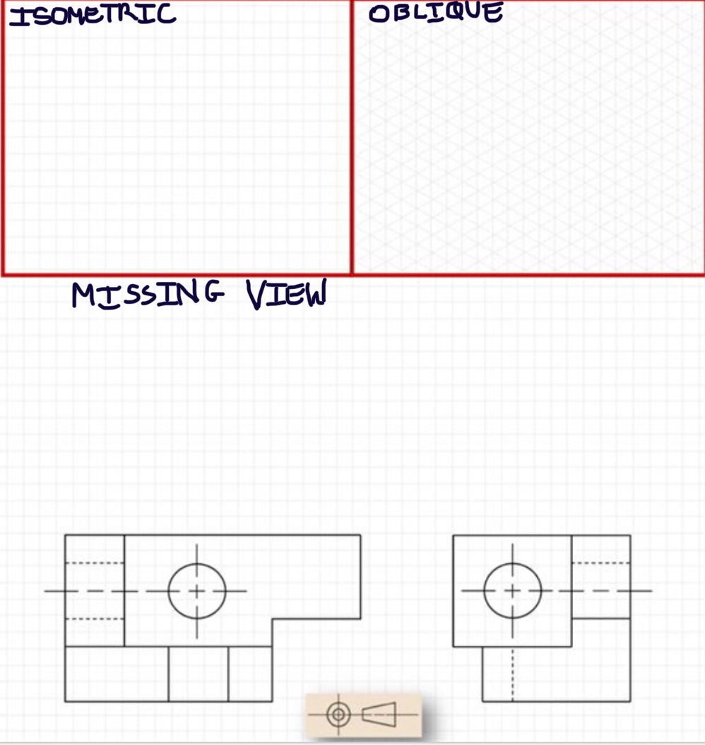 Solved ISOMETRIC OBLIQUE MISSING VIEW M.V. M.V. | Chegg.com