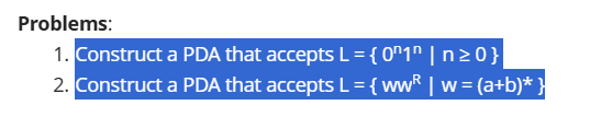 Solved Problems:Construct a PDA that accepts | Chegg.com