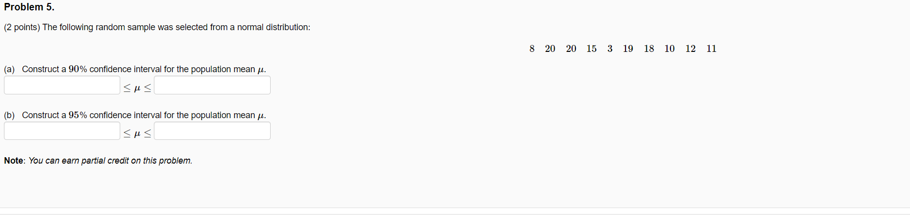 Solved Problem 5. (2 points) The following random sample was | Chegg.com
