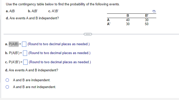 Solved Use the contingency table below to find the | Chegg.com