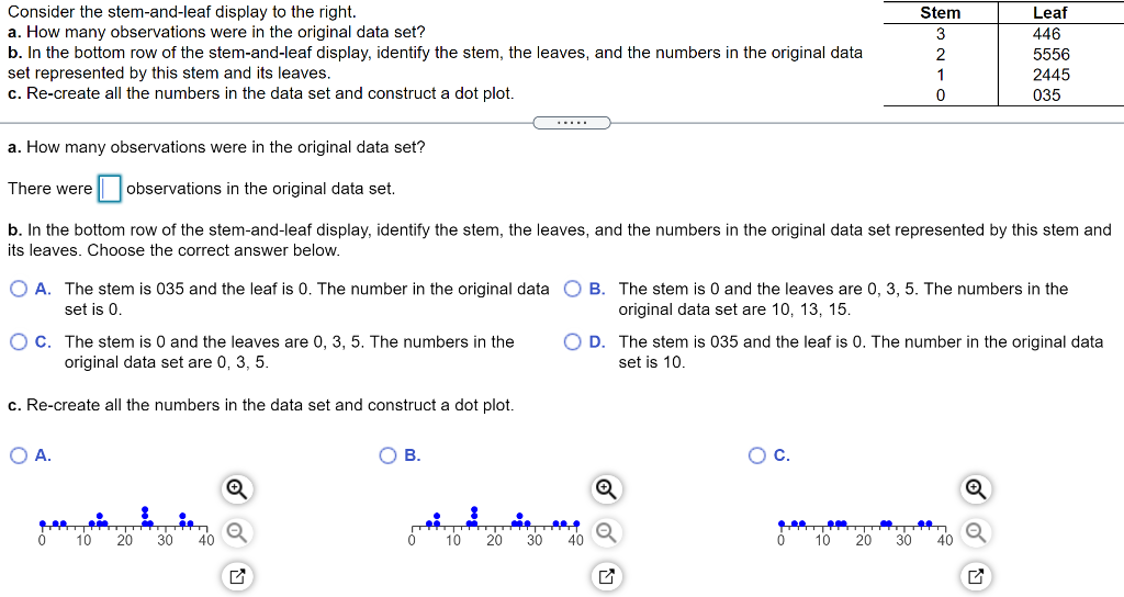 Solved Consider the stem-and-leaf display to the right. a. | Chegg.com
