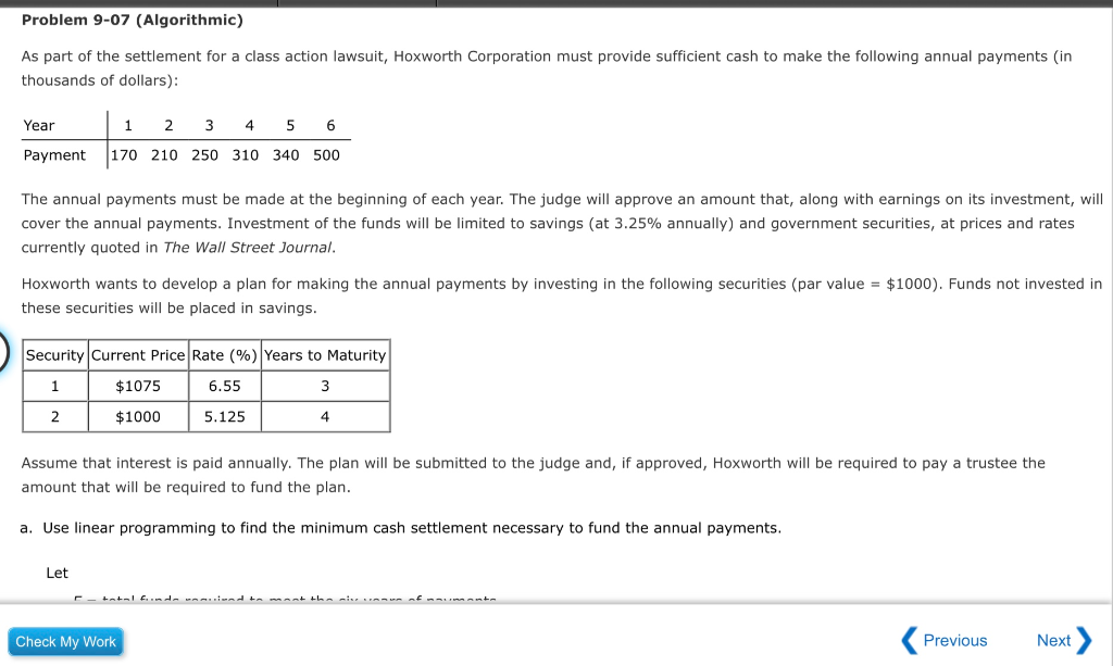 Solved Problem 9-07 (Algorithmic) As part of the settlement | Chegg.com