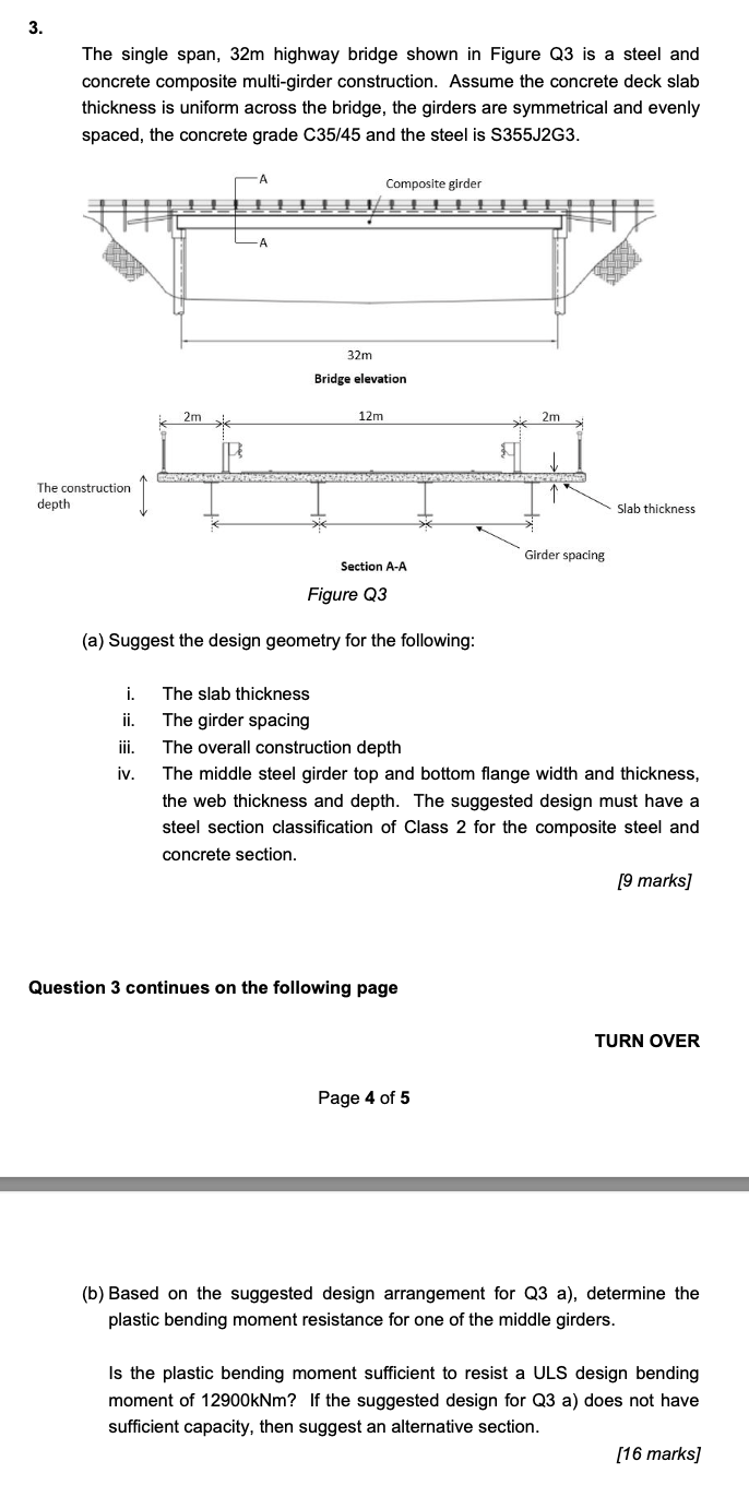 [Solved]: 3. The single span, ( 32 mathrm{~m} ) highway