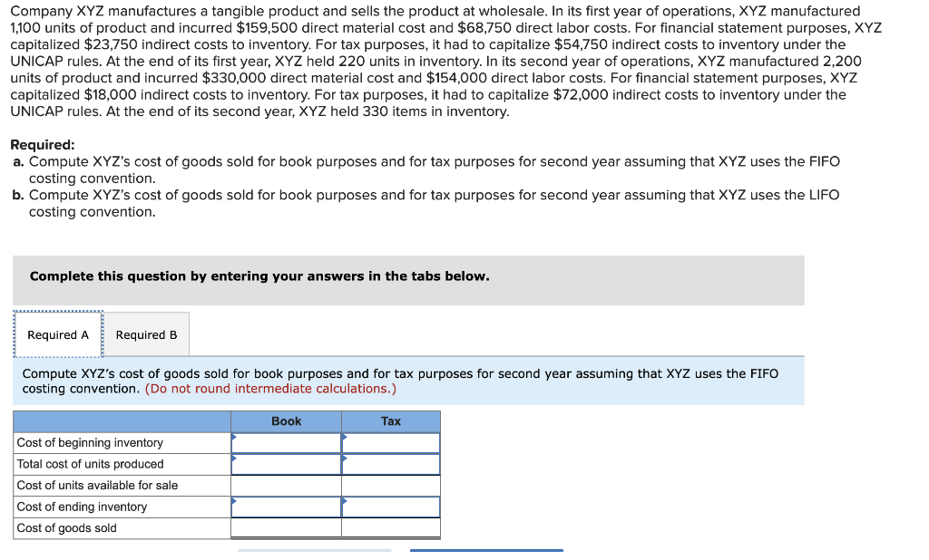 Solved Company XYZ manufactures a tangible product and sells | Chegg.com