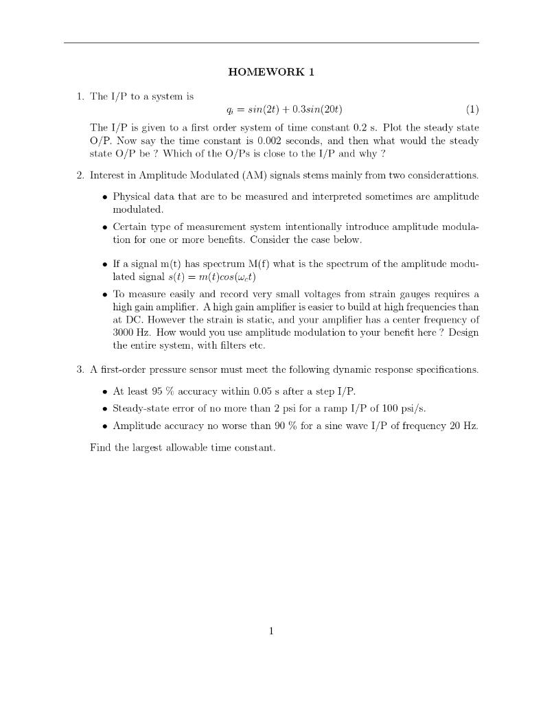 Solved qi=sin(2t)+0.3sin(20t) The I/P is given to a first | Chegg.com