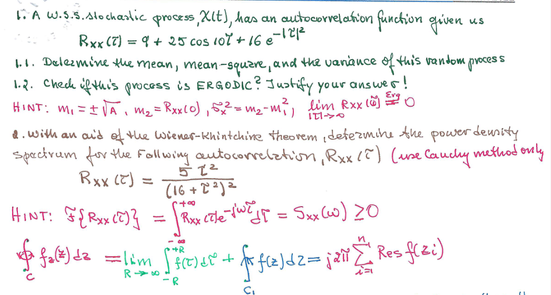1. A W.S.5. stochastic process, χ(t), has an | Chegg.com