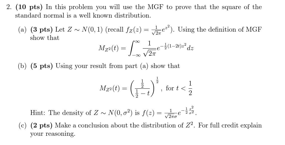 Solved (10 pts) In this problem you will use the MGF to | Chegg.com