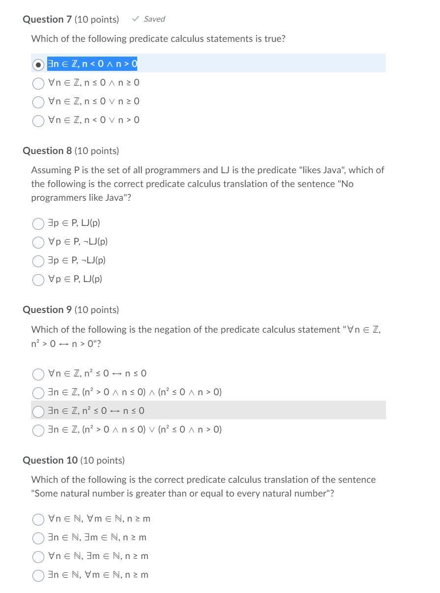 Solved Question 7 (10 points) Saved Which of the following | Chegg.com