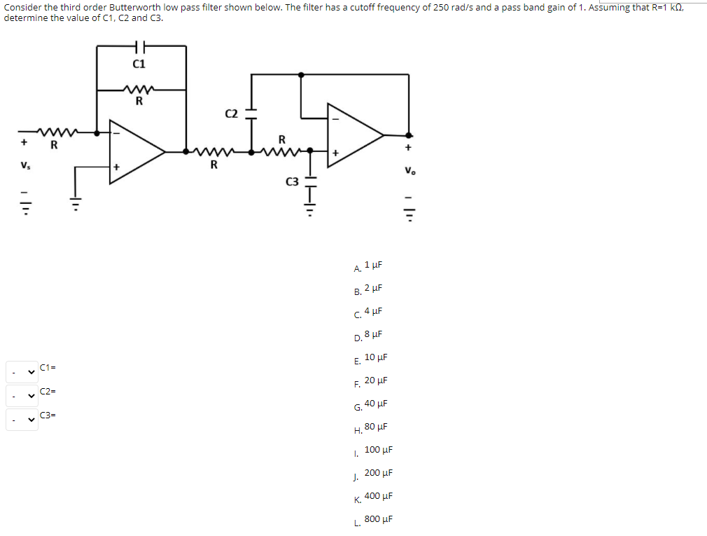 Solved Consider the third order Butterworth low pass filter | Chegg.com