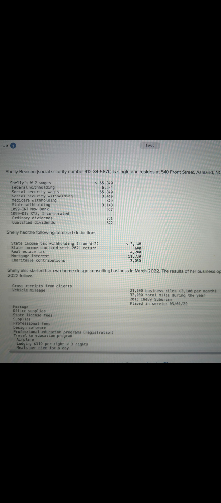 Solved Shelly Beaman (soclal security number 412-34-5670) is | Chegg.com