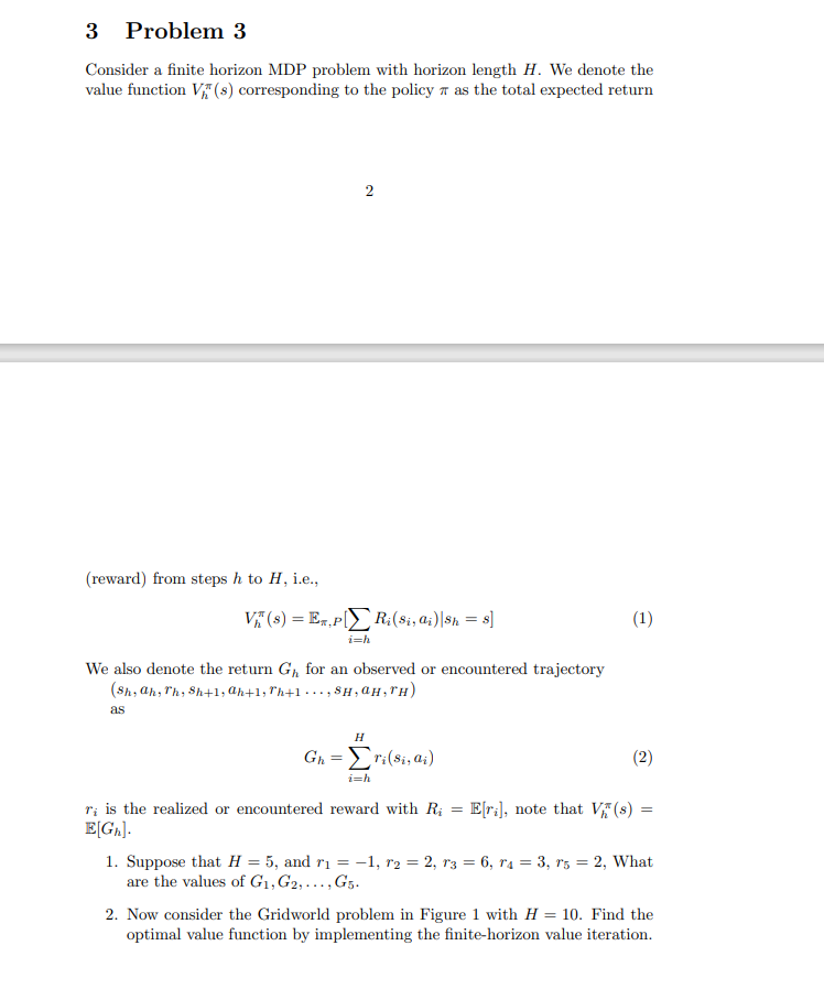 3 problem 3consider A Finite Horizon Mdp Problem