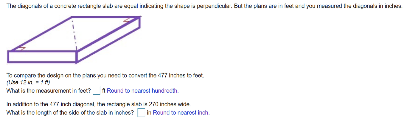 Solved The diagonals of a concrete rectangle slab are equal | Chegg.com