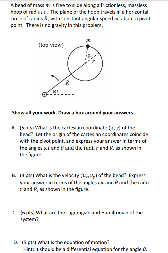 Solved A bead of mass m is free to slide along a | Chegg.com