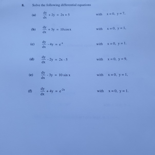 Solved Solve The Following Differential Equations Sint E27