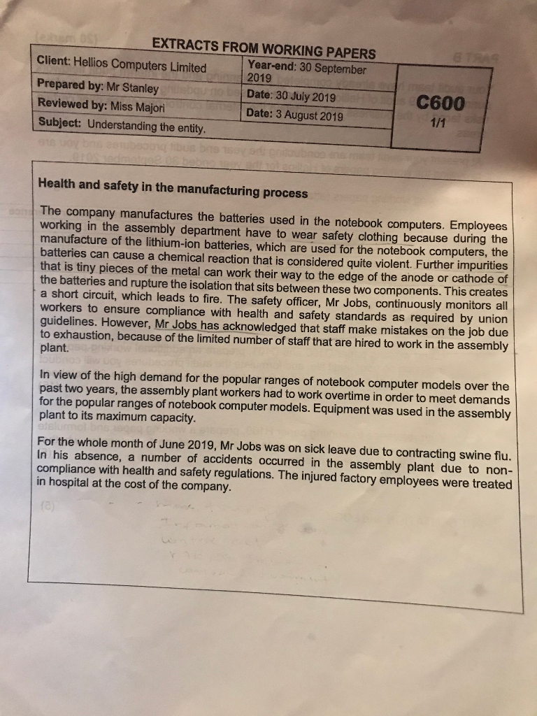 Explain ona working paper, how the health and safety | Chegg.com