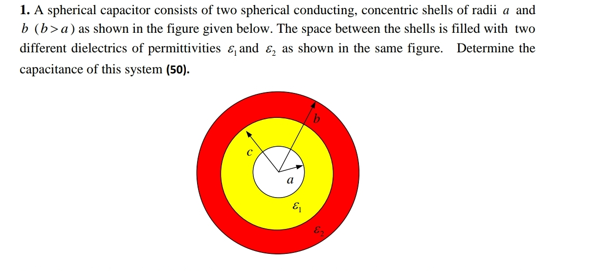 Solved 1. A spherical capacitor consists of two spherical | Chegg.com