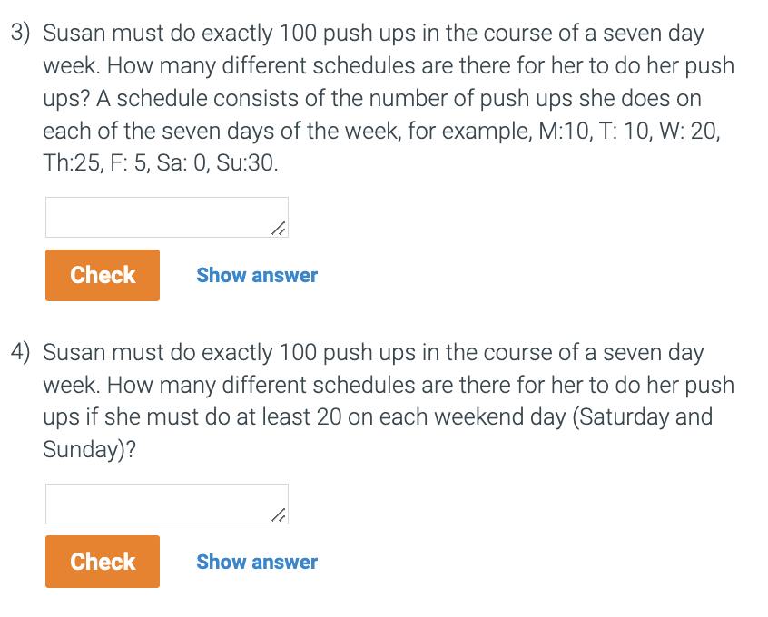 Solved Give your answers in the form of "n choose k ".Susan | Chegg.com