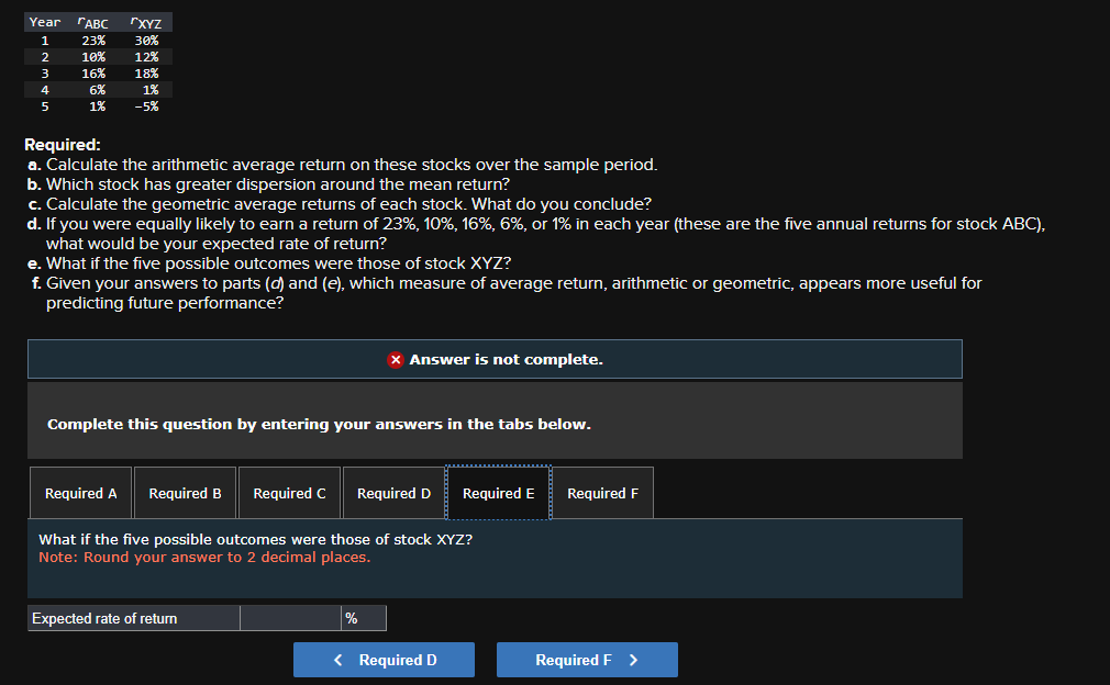 Solved Required: a. Calculate the arithmetic average return | Chegg.com