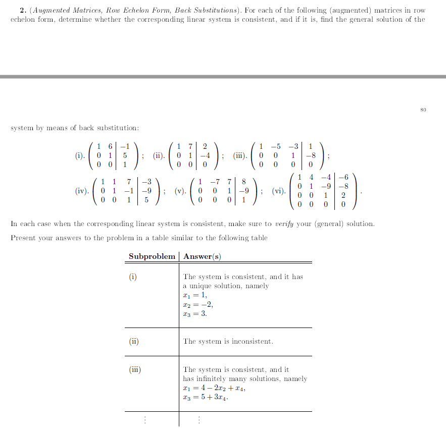 Solved 2. Augmented Matrices, Row Echelon Form, Back | Chegg.com