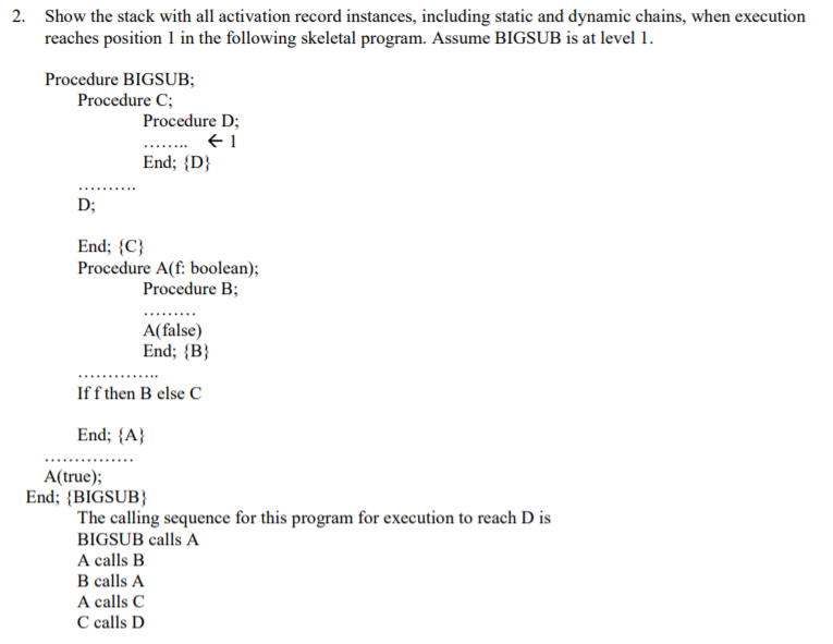 Solved 2. Show the stack with all activation record | Chegg.com