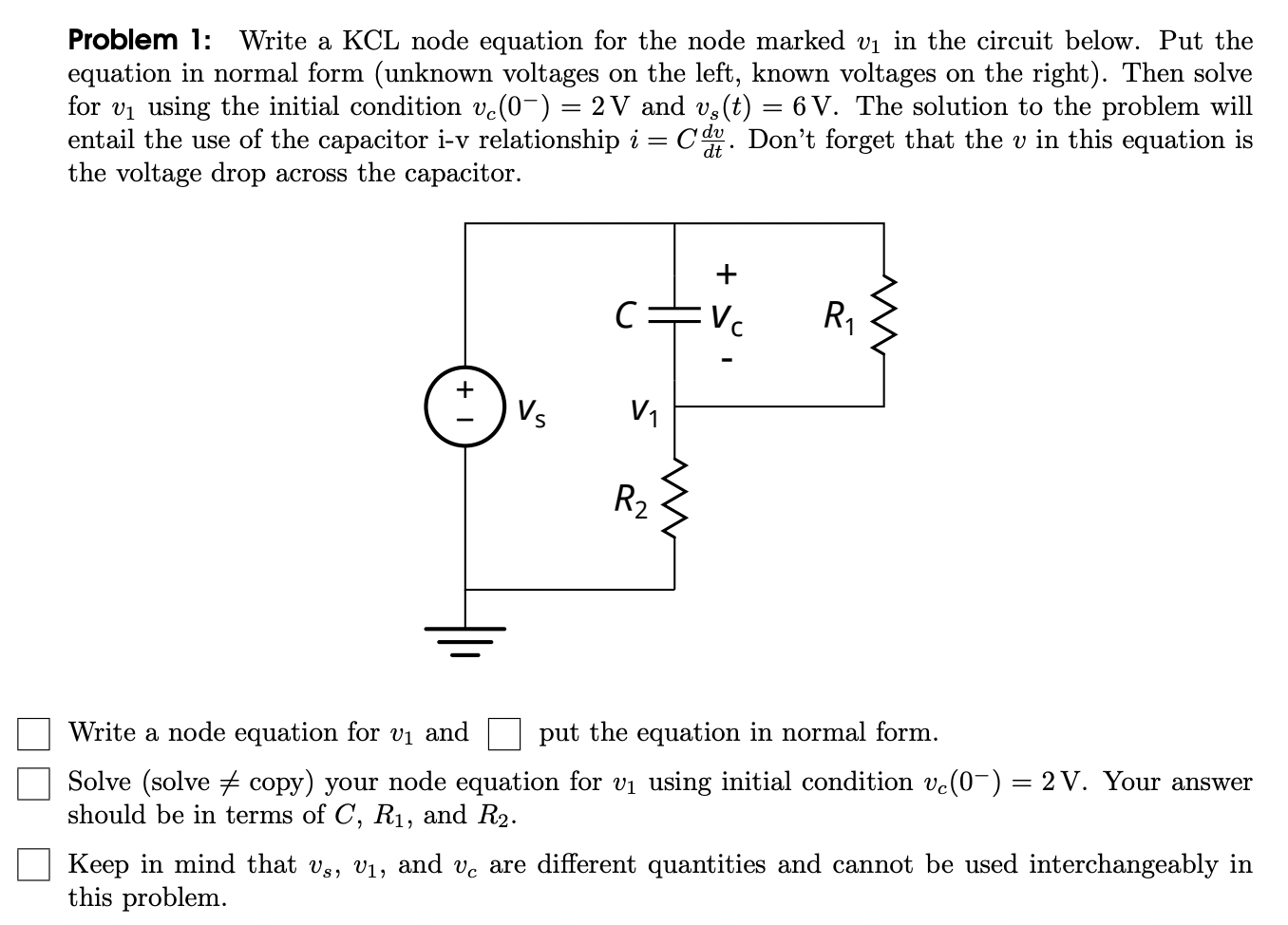 Solved Problem 1: Write a KCL node equation for the node | Chegg.com