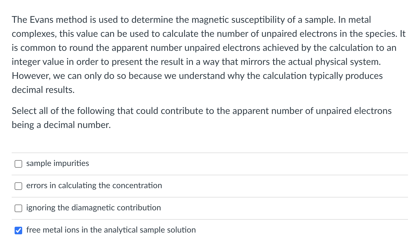 Solved The Evans method is used to determine the magnetic | Chegg.com