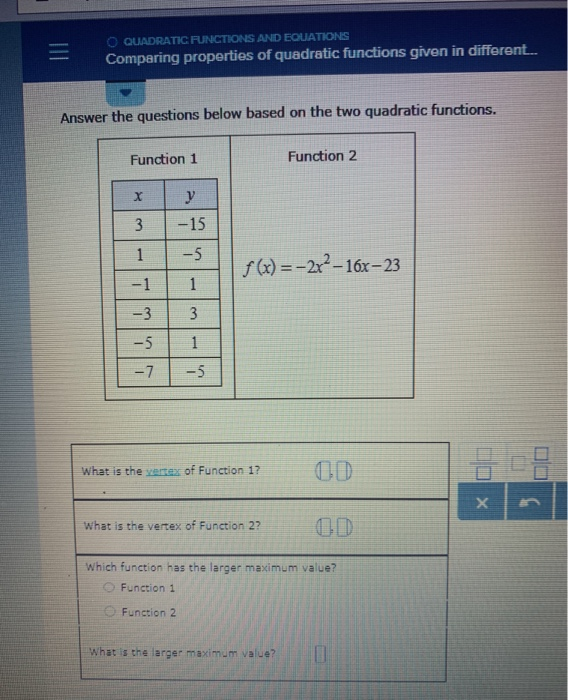 Solved O QUADRATIC FUNCTIONS AND EQUATIONS Comparing | Chegg.com