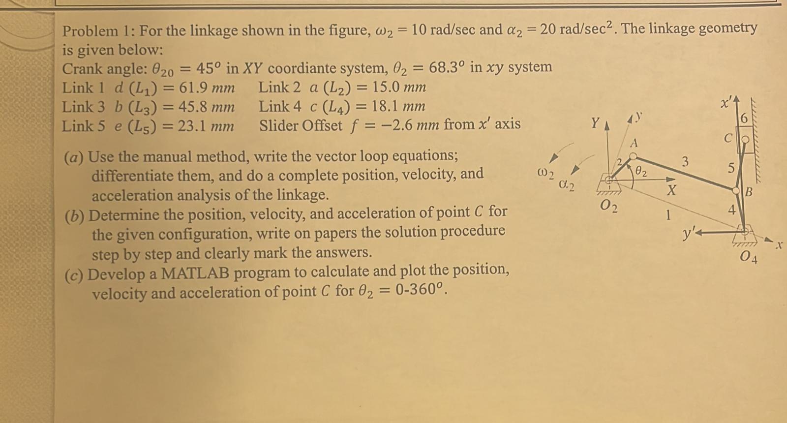 Solved Problem 1: For the linkage shown in the figure, | Chegg.com