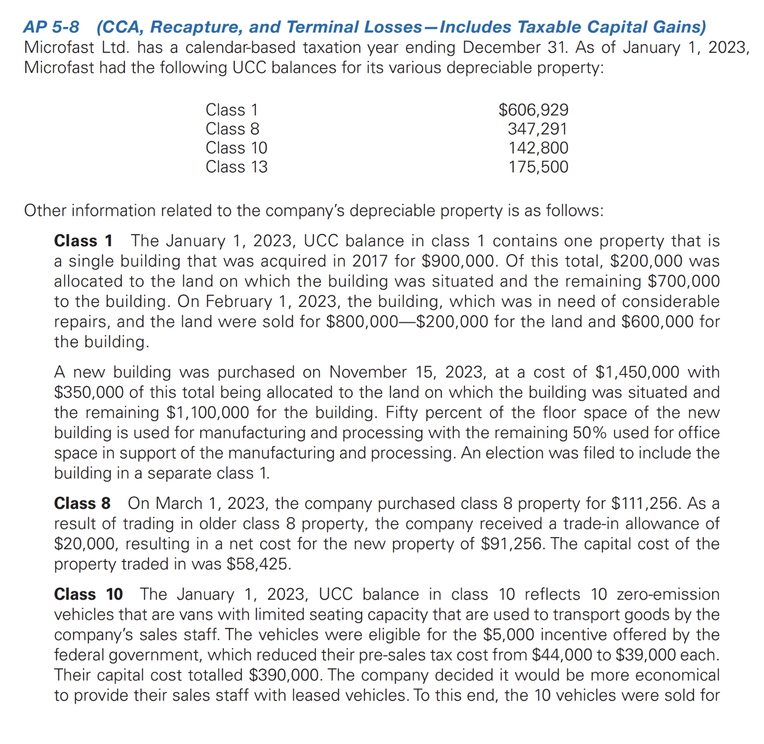 Solved AP 5-8 (CCA, Recapture, and Terminal Losses-Includes | Chegg.com
